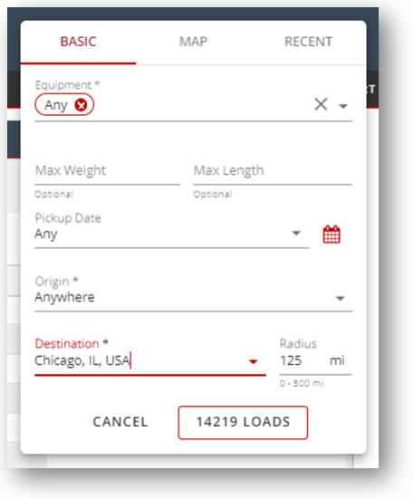 New Load Search: Total load count/Total loads in search